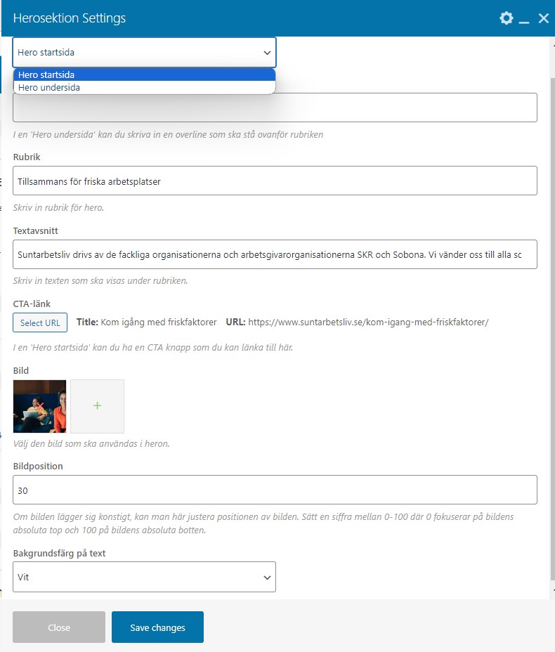 Suntarbetsliv - Herosektion - komponentbibliotek
